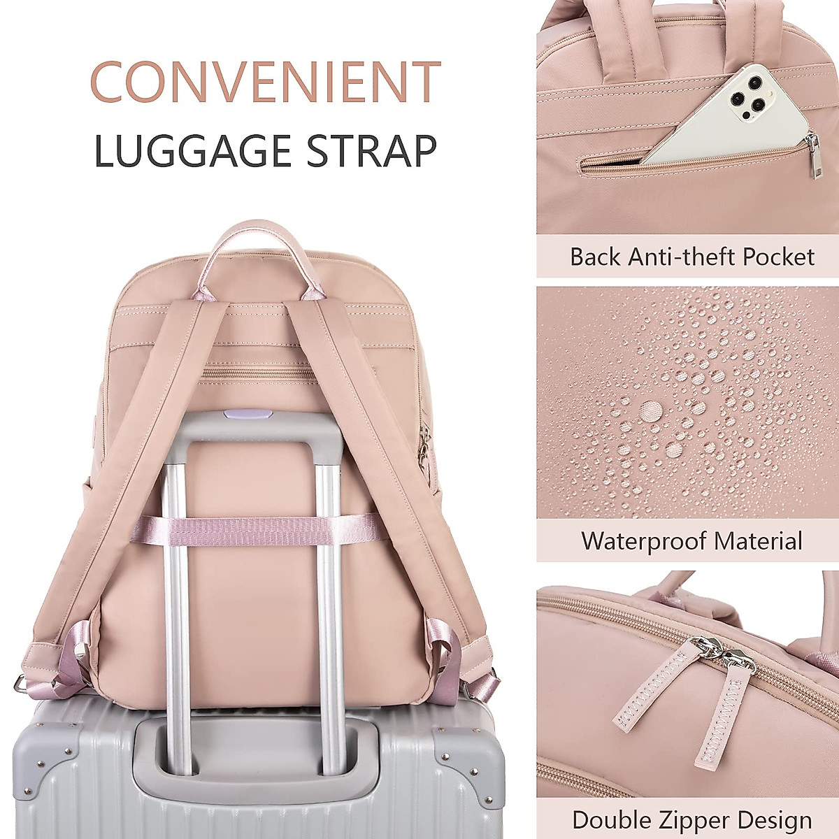 PINCNEL Fashion Laptop Backpack Purse for Women with Anti-Theft Pocket, External USB Port, and Travel Luggage Strap for Work, School, and Casual Style(Pure Black)