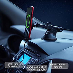 KLEVERIDE - Magnetic Wireless Charger Car Mount/Phone Holder with Flexible Angle, Fast Charging, Strong Magnet, Mounted on Dashboard/Windshield/Air Vent, Compatible with MagSafe iPhone 12/13/14 Series