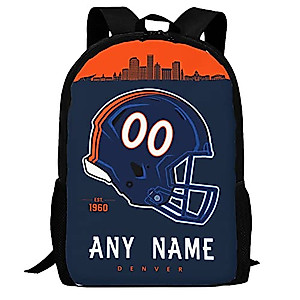 Custom Personalized Backpacks,Denver Football Backpack with Name and Number, Customized Soccer Backpacks Gifts for Men Women Youth