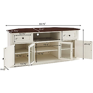 Crosley Furniture Shelby 60" Corner TV Stand, White with Mahogany Top