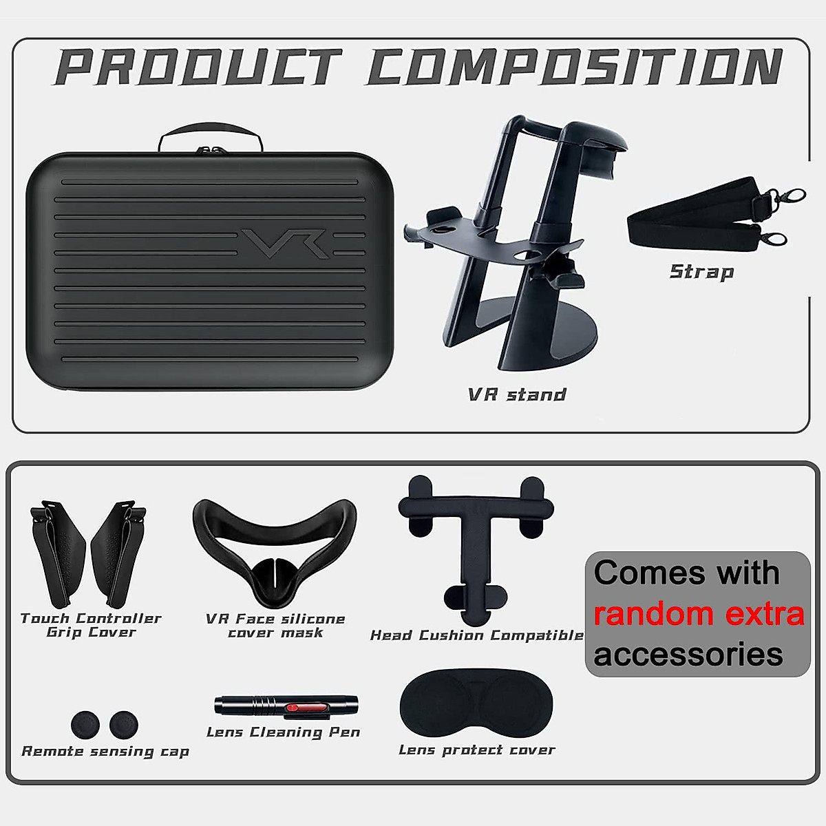 Piskyet Carrying Case with VR Stand, Compatible with Q2 Accessary, Travel Case for Q2/Q1/Elite Head Strap/Halo Strap/Oculus Go, Hard Case with Accessories Kits