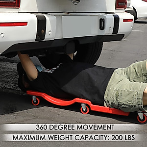 DNA MOTORING TOOLS-00201 36" L X 17" W x 4.25" H Vehicle Repair Low Profile Automotive Creeper w/Padded Headrest, Red