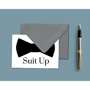 Suit Up Cards with Grey Envelopes, Wedding Proposal Invites for Groomsmen, Best Man Ushers, Bridal Party, Multi-Use Set Formal Events, 8 Pack