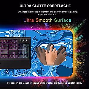 Mouse Pad Blue Water Ripple RGB Large Mouse Pad Gamer Computer LED Backlit Keyboard Gaming Accessories Desks 24 inch x12 inch