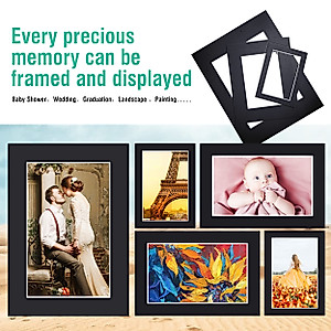Acid Free 5 Pack 11x14 Pre-Cut Mat Board Show Kit for 8x10 Photos, Prints or Artworks, 5 Core Bevel Cut Matts and 5 Backing Boards and 5 Crystal Plastic Bags, Black