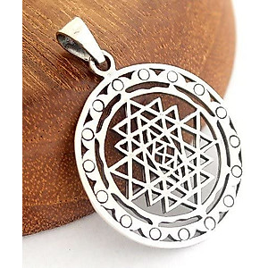 COSUMOSU Sri Yantra Sacred Geometry India Hinduism 925 Sterling Silver Talisman Pendant (Round S)