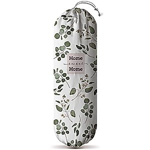 Hglian Grocery Bag Storage Dispenser,Wall Mount Plastic Bag Holder,Garbage Shopping Trash Bags Carrier Organizer,Eucalyptus Leaves Farmhouse Sweet Home Kitchen Decor,Gifts for Women Grandma Mom