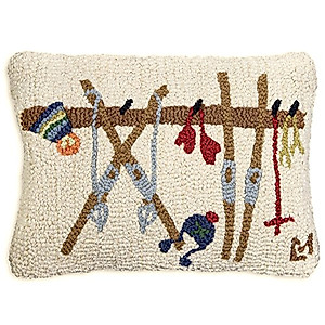 Chandler 4 Corners Artist-Designed Ski Rack Hand-Hooked Wool Decorative Throw Pillow (14” x 20”) Ski Pillow for Couches & Beds - Easy Care & Low Maintenance - Ski & Winter Sports Throw Rug