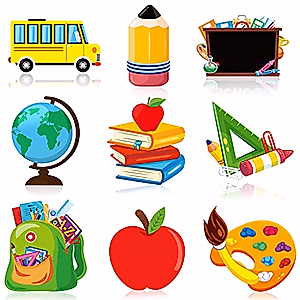 WATINC 45PCS Back To School Cut-Outs Decoration, School Bus for First Day of Classroom Theme Essentials Wall Decal Bulletin for Colorful Book Chalkboard Decor for Kids and Teacher Party Favor Supplies