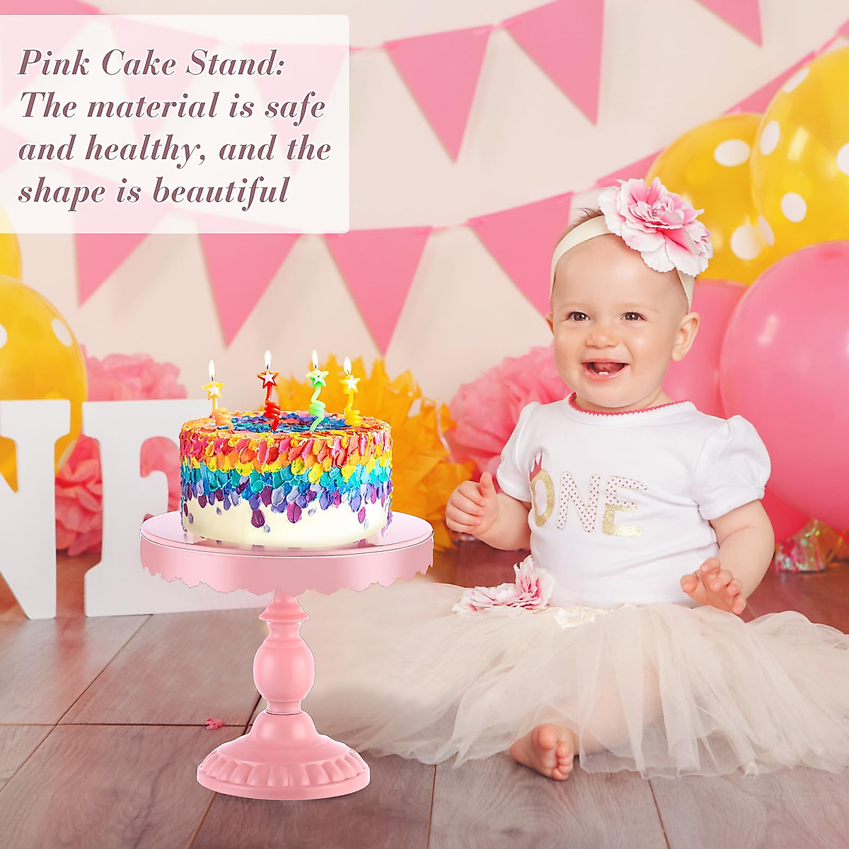 Dandat 6 Pcs Pink Cake Stands Round Dessert Stands Set Metal Cake Holder Cake Pedestal Stand Display Table Pastry Trays for Birthday Party Wedding Anniversary Baby Shower, 3 Sizes