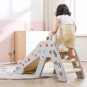 MERIT Play 3 in 1 Toddler Slide Exciting Slide for Energetic Toddlers Age 1-3 Safe and Fun Slip and Slide Indoor Toddler Playground Adorable Giraffe Design Loved by Boys and Girls (Gray)