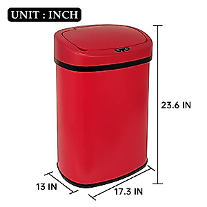 13 Gallon Trash Can Automatic Kitchen Garbage Can Easy-Clean 50L Stainless Steel Brushed Motion Sensor Waterproof with Lid for Bathroom Office (Red)