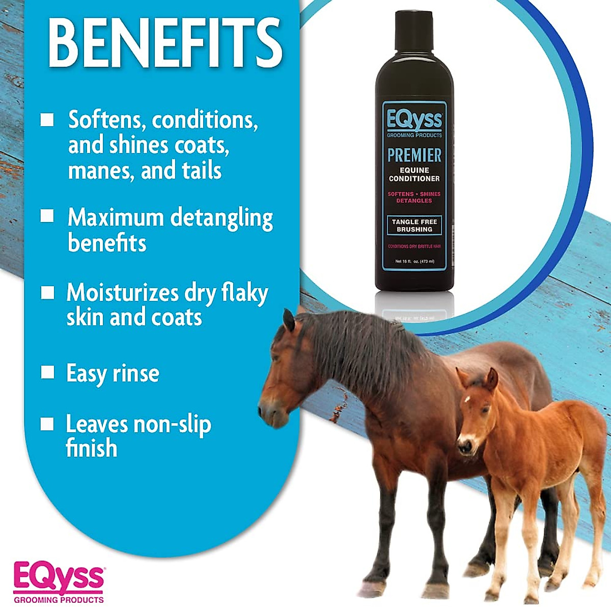 EQyss Premier Equine Conditioner - Moisturize Skin, Detangle Horse's Mane, Tail, & Coat, Add Shine, Tangle-Free Brushing, Minimize Flyaways (16 oz)