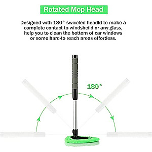 JUSTTOP Windshield Cleaning Tool, Car Window Cleaner with Unbreakable Extendable Long-Reach Handle and Washable Reusable Microfiber Cloth, Car Exterior Accessories, Green