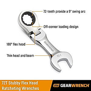 GEARWRENCH 12 Pt. Stubby Flex Head Ratcheting Combination Wrench, 10mm - 9551