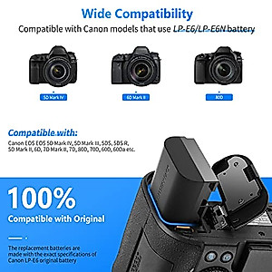 Neewer LP-E6 LP E6N Battery Rechargeable Battery Charger Set for Canon 5D Mark II III IV, 5Ds, 6D, 70D, 80D and More (2-Pack Black 2000mAh Camera Batteries,Versatile Charging Option with USB)-Black