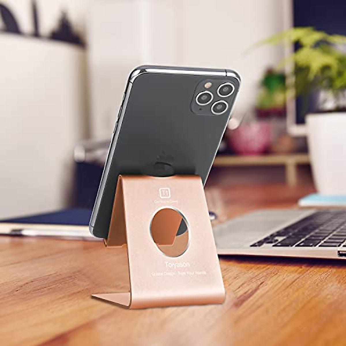 Toiyason Cell Phone Stand Desk Phone Holder, Cradle, Dock, Compatible with All 4-8inch Phones, Office Kitchen Traveling Accessories T1 Rose Gold