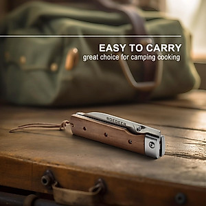 ROEDEER Folding Chef Knife,Camping Folding Knives,Sharp Cleaver Folding Knife,440A Stainless Steel Blade Wooden Handle,Folding Kitchen Knife for Outdoor Camping Cooking (Santoku)