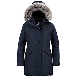 wantdo Women's Winter Hooded Thick Puffer Coat Insulated Long Parka Navy S