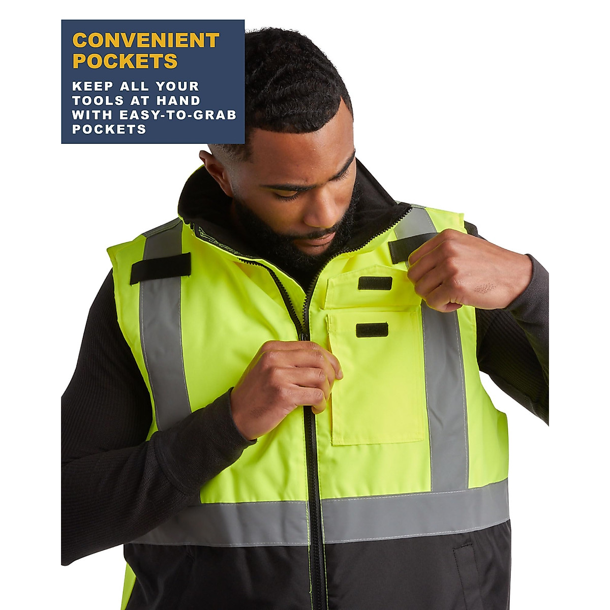 Bass Creek Outfitters Men's Safety Vest - High Visibility Workwear Insulated Construction Vest with Reflective Tape (M-XXL), Size Large, Hi Vis Yellow