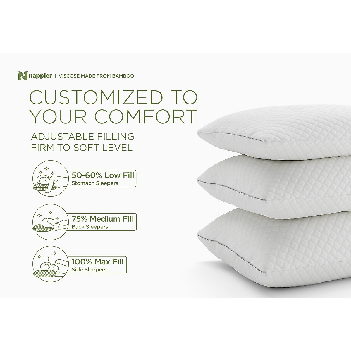 Nappler Cooling Pillow for hot Sleepers - Bed Pillows Queen Size Premium Set of 2 - Adjustable Shredded Memory Foam - Medium to Firm Pillows for Back, Stomach & Side Sleepers -Washable Cover