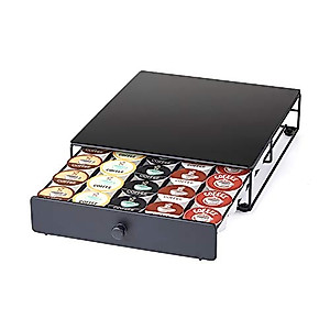 Nifty Coffee Pod Drawer – Black, Compatible with K-Cups, 30 Pod Pack Holder, Non-Rolling, Compact Under Coffee Pot Storage Sliding Drawer, Home Kitchen Counter Organizer