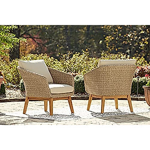 Signature Design by Ashley Outdoor Crystal Cave Patio Wicker Lounge Chair Set, 2 Count, Beige