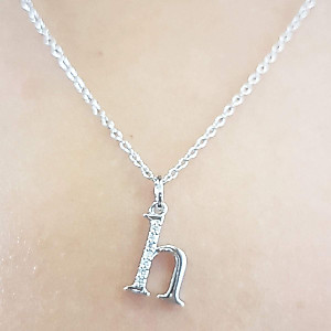 Dazzlingrock Collection 0.05 Carat (Ctw) 10K Diamond Lowercase Letter 'h' Initial Pendant for Mother's Day, White Gold