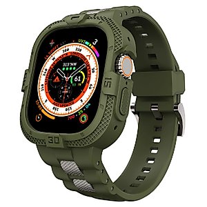 GELISHI Bands Compatible for Apple Watch Ultra 2/1 49mm Band, Rugged Protective Case with TPU Sport Band Military Shockproof Bumper Case for Apple Watch 49mm Men, Army Green