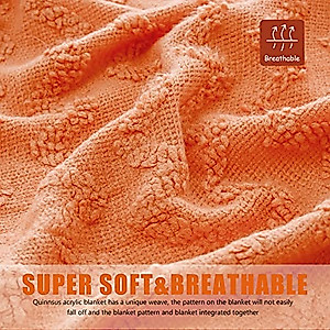 Quinnsus Knit Throw Blanket for Bed, Soft Lightweight Decorative Bed Throw Blankets, Jacquard Textured Boho Summer Throw Blanket with Tassels for Bed, Sofa and Living Room (Orange, 50 x 60 inches)