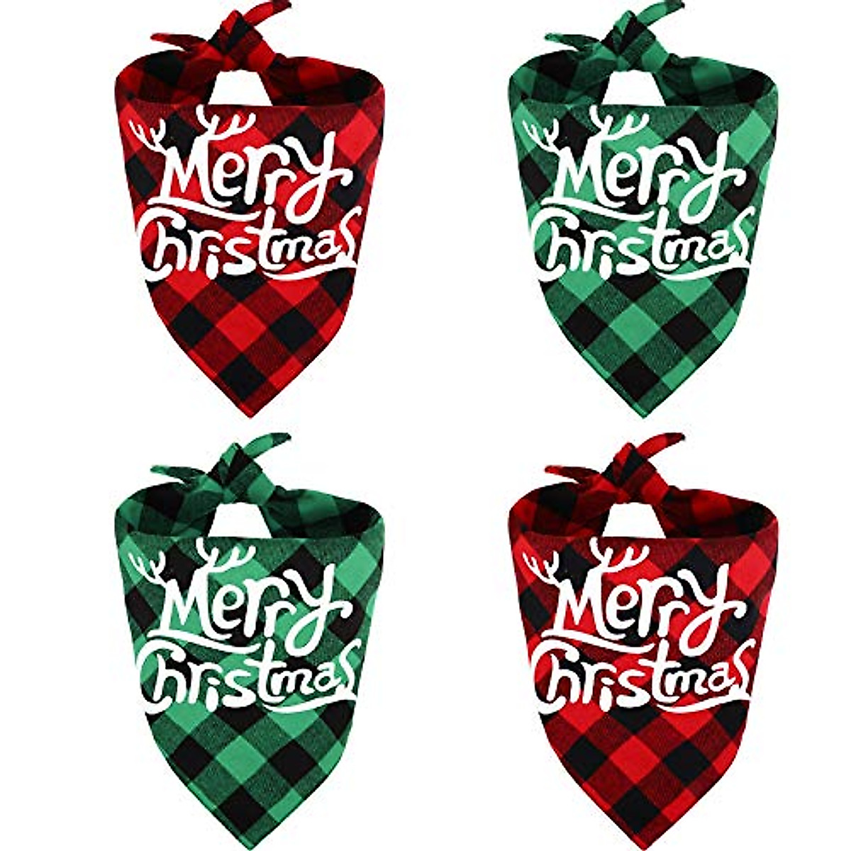 4 Pieces Christmas Dog Bandanas Christmas Buffalo Plaid Pet Scarf Xmas Dog Triangle Bibs Decoration Adjustable Washable Bandanas Kerchief Party Supplies for Dogs Cats