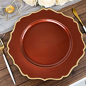 Efavormart 6 Pack | Terracotta & Gold 13" Round Scallop Rim Plastic Charger Plates, Tabletop Dinnerware Decor