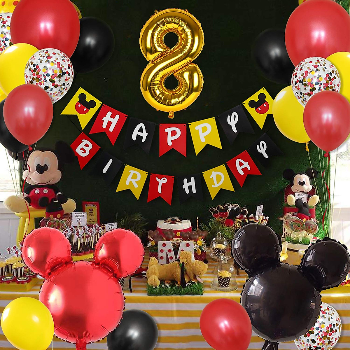 LINGTEER Micky Mouse Happy Birthday Decorations Set - Oh Twodles Gold Banner - 2nd Micky Theme Birthday Balloon Party Decorations.