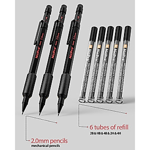 Nicpro 3 Pack 2mm Mechanical Pencils Set with Case, 33 Graphite Lead Refills (4B 2B HB 2H 4H), 36 Colored Lead, Erasers -Weatherproof Metal Barrel, Heavy Duty Carpenter Pencil For Drawing Sketching