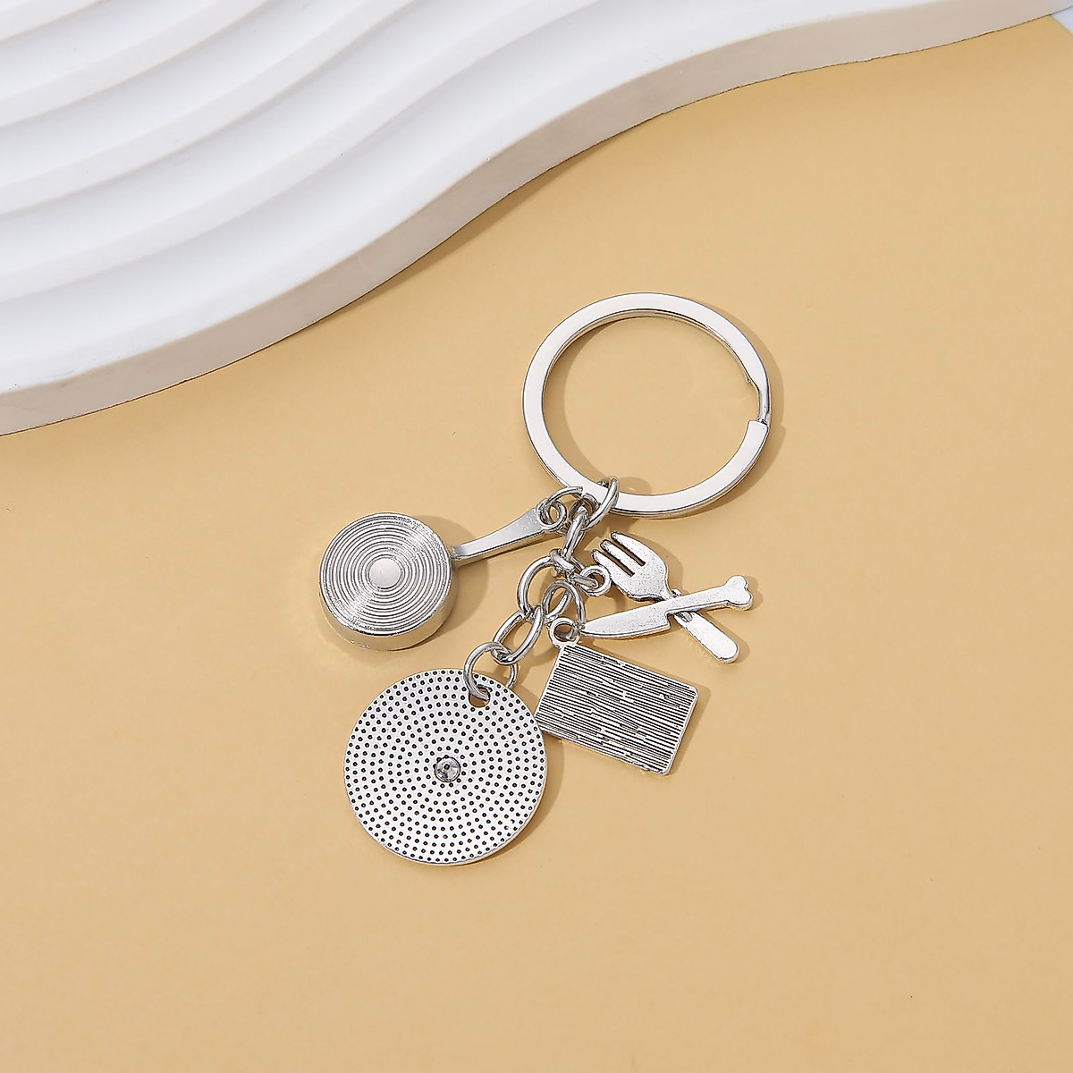 PHAETON 20PCS Kitchen Home Cooking Key Ring Fried Egg Pan Cook Book Tableware Key Chain Small Charm Chef Keychain Baking Accessories Keychain
