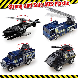 6 Pack Diecast Police Car Toy Set, Mini Alloy Models Police Car Toys for Boys 3-5 6 7, Armored Vehicle, Bulletproof Car, Rescue Truck, Military Helicopter, Armed Car Police Toys Kids Birthday Gift