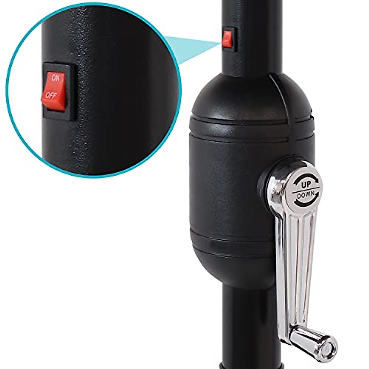 Sunnydaze 9-Foot Outdoor Patio Market Umbrella with Solar LED Lights, Crank and Push Button Tilt - Backyard, Garden, Pool and Deck Shade - Aluminum Pole and Polyester Canopy - Red