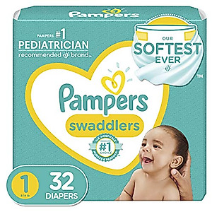 Diapers Newborn/Size 1 (8-14 lb), 32 Count - Pampers Swaddlers Disposable Baby Diapers, Jumbo Pack (Packaging May Vary)