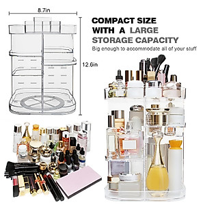 AMEITECH 360-Degree Makeup Organizer, DIY Adjustable Rotating Cosmetic Storage Carousel Spinning Holder Storage Rack with 5 Layers Large Capacity, Best for Countertop, Square
