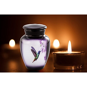 Hummingbird Keepsake Urn, Hummingbird Mini Urn for Ashes, Hand Painted Token Urn, Handmade Minature Urn with Velvet Case & Bag (Keepsake)