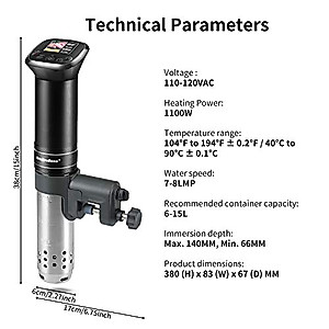 Sous-Vide Machine Immersion-Circulator Precise Cooker - 1100 Watts IPX7 waterproof, Advanced chip precise temperature control,LCD color display,With storage bag and Includes10 Vacuum Sealer Bags