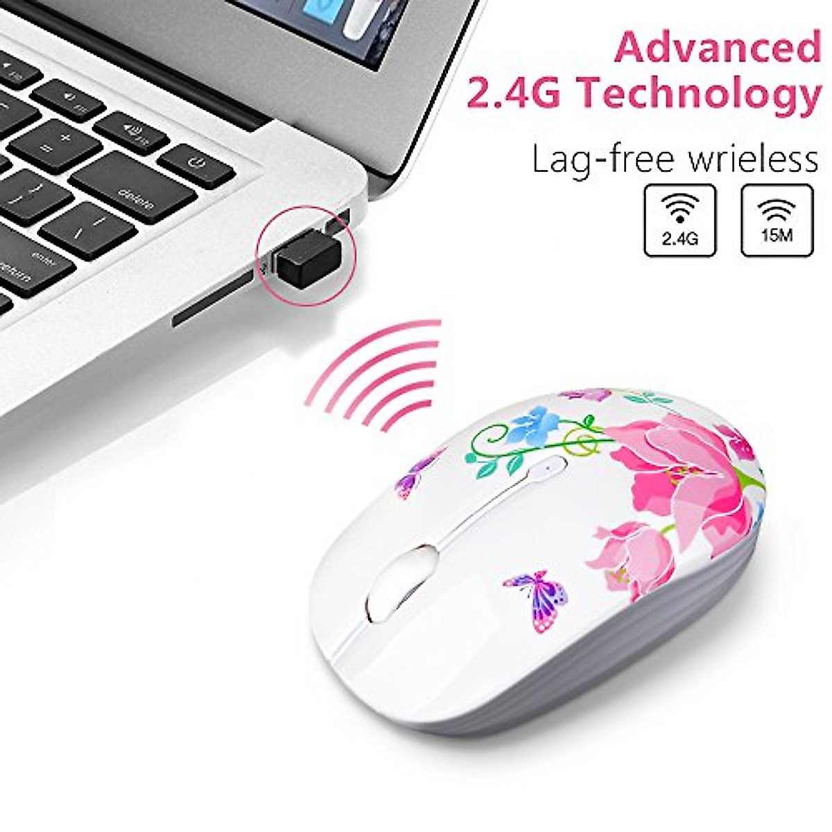 JUHOO Wireless Mouse with Nano Receiver for PC, Laptop, Notebook, Computer, MacBook, Less Noise, Portable Mobile Optical Mice