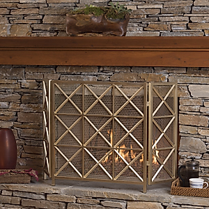 Christopher Knight Home Margaret 3 Panelled Iron Fireplace Screen, Gold