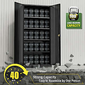 Greenvelly Metal Storage Cabinet, 72" x 32" x 16", Black Metal Cabinet with 2 Doors and 4 Adjustable Shelves, Locking Cabinet for Garage, Office, Home