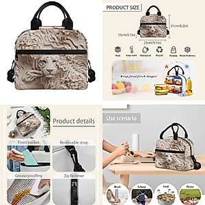 Semiouray White Tiger Floral Print Knapsack 3 Piece Backpack for Girls-Boys Retro Art Paper Sculpture Tiger Middle-School Elementary Bookbags with Lunch Kits & Pencil Bag