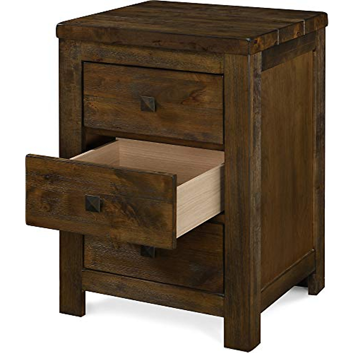 Finch Stratford Farmhouse Wooden Nightstand with 2 Drawers, Bedside End Table, Space Saving Design, Rustic Brown