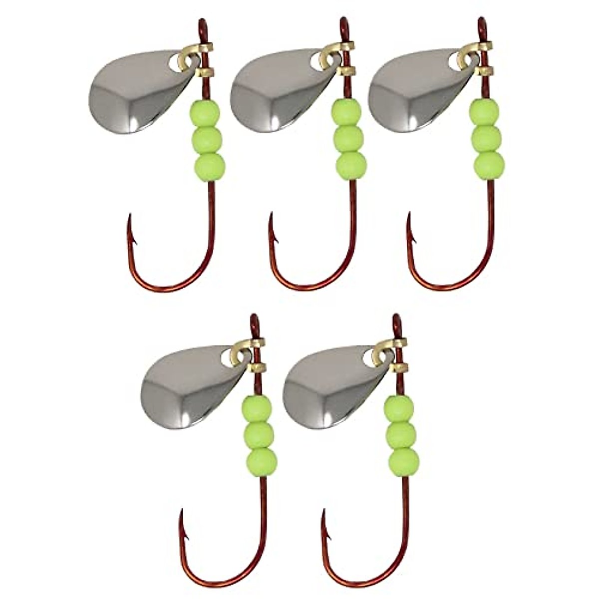 Tooth Shield Tackle Ice Fishing Deadstick Charmer Hook Tip-Up Rig / Tip Down Hook Rig Walleye Crappie Perch Jig [Red Chartreuse] 5 Pack (Hook Size: 4)