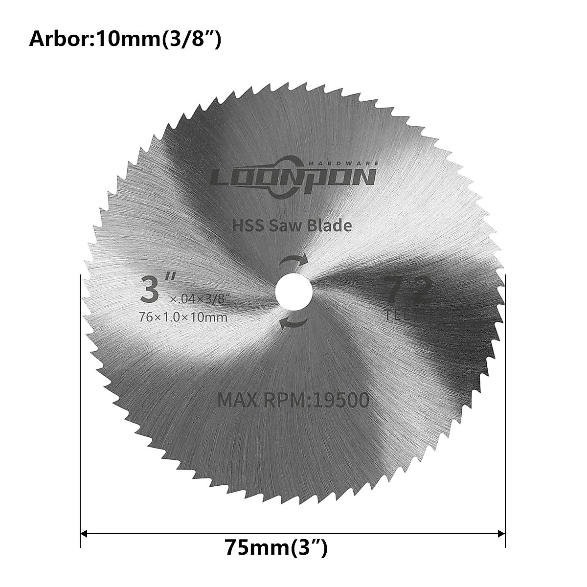 3 Inch HSS Circular Saw Blade 72T for Wood Plastic Metal Cutting with 3/8 Inch Arbor (1Pcs)