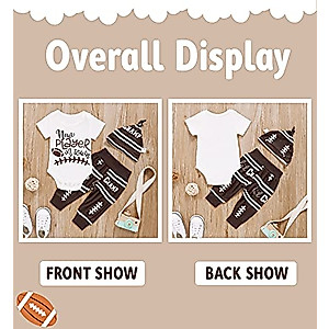 Aslaylme Newborn Baby Boy Clothes Coming Home Outfit New Player in Town Football Romper (Brown, 0-3 Months)