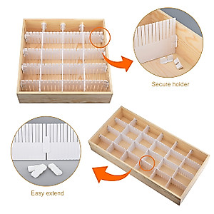 Momoi 42Pcs Drawer Dividers,Adjustable Drawer Organizer with Fixed Buckle,14.9in*4.33in,Drawer Organizer for Socks, Underwear, Makeup, Kitchen, Bedroom, Dresser,White(38 * 11cm 42PCS)